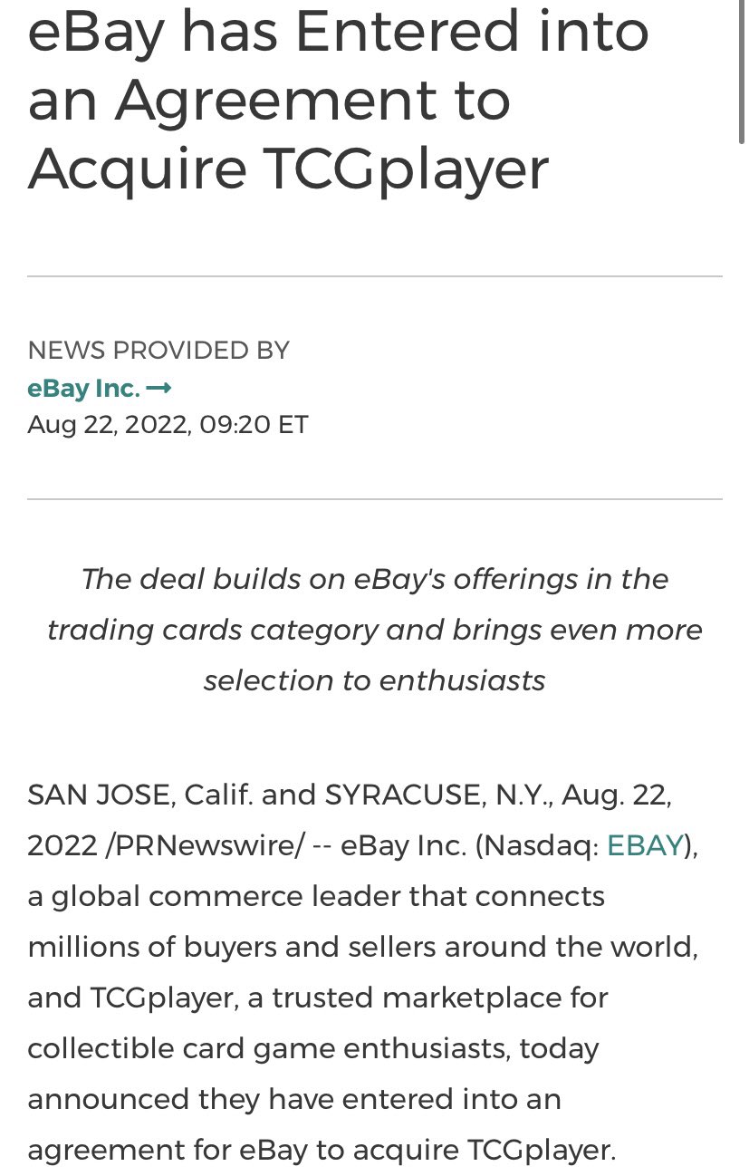 大新闻！Ebay宣布收购TCGPLAYER-旅法师营地-旅法师营地